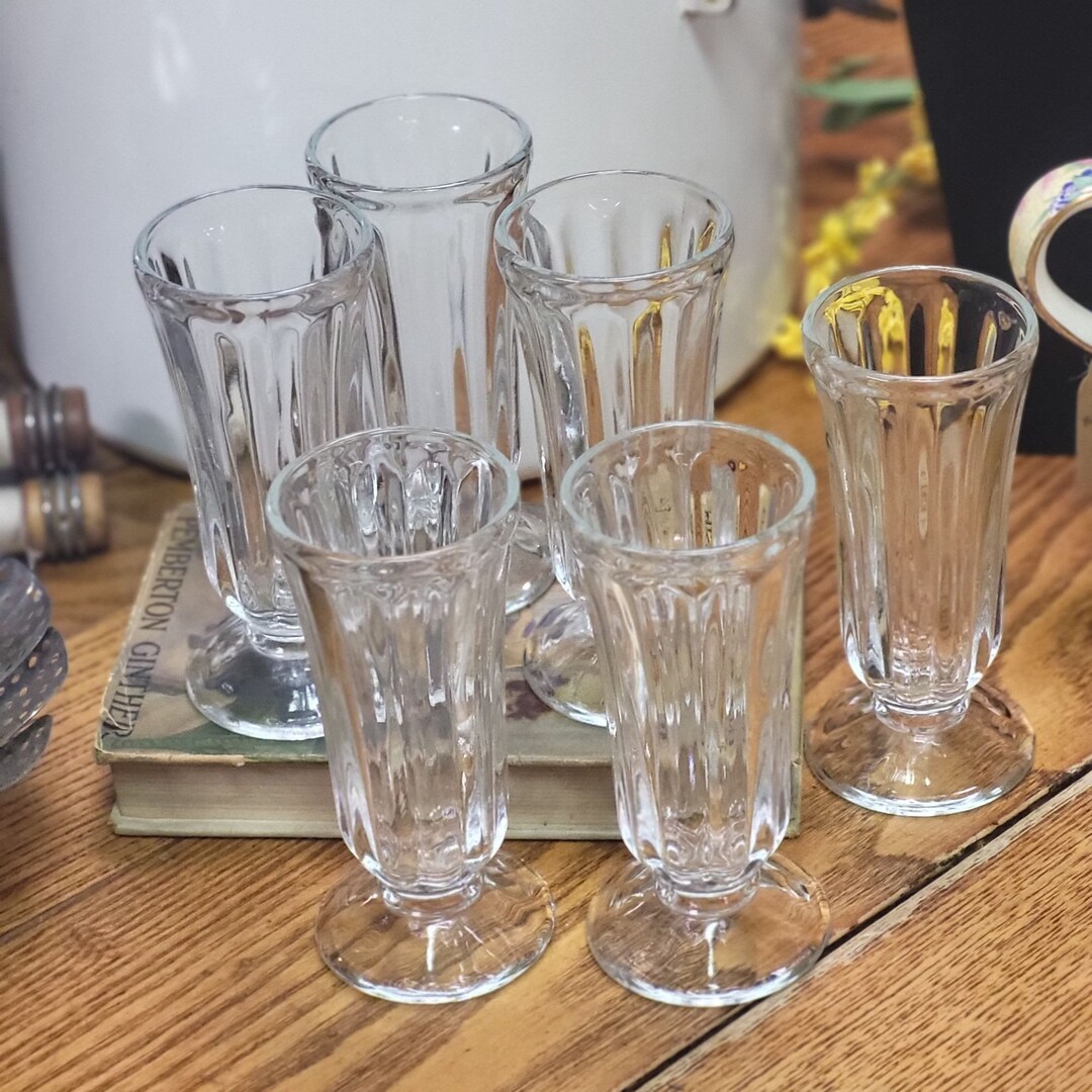 Mid Century Ice Cream Soda Glasses, Set of 6 Pedestal Tulip Shaped ...