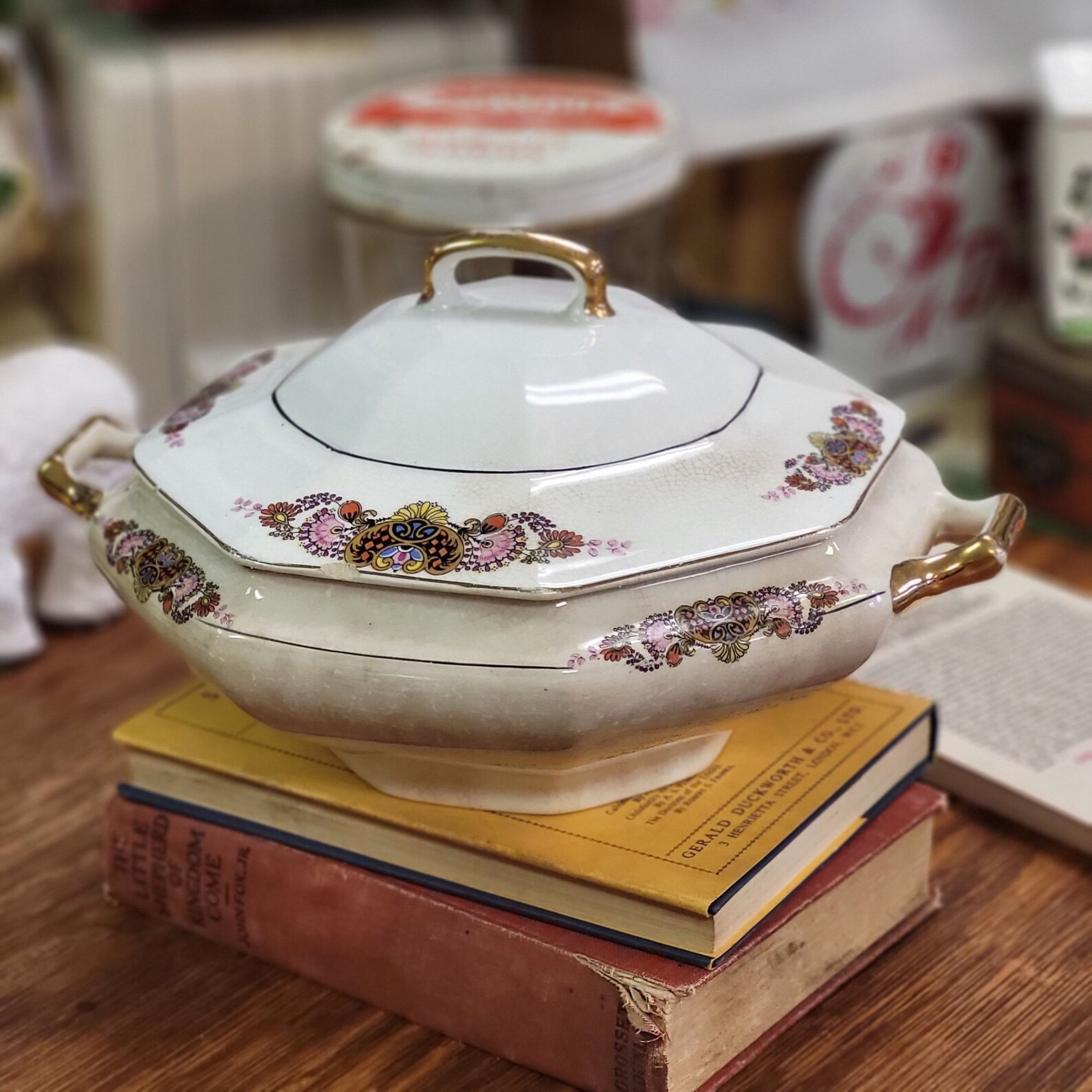 Antique Hexagon Vegetable Dish With Lid Porcelain Handled - Etsy