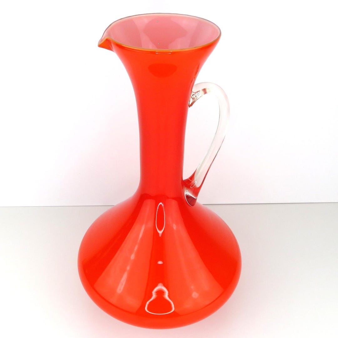 Vintage Mid Century Orange Empoli Art Glass Pitcher Ewer Vase MCM ...