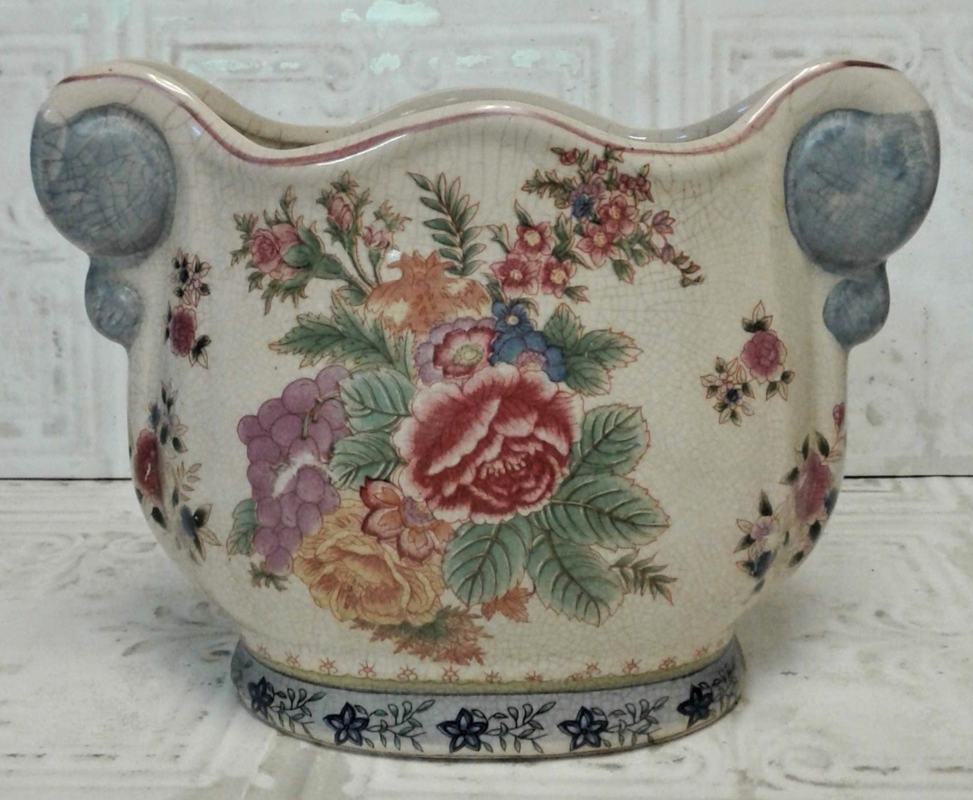 Magnani Pottery Vase With Floral Crackle Finish Vintage Home - Etsy