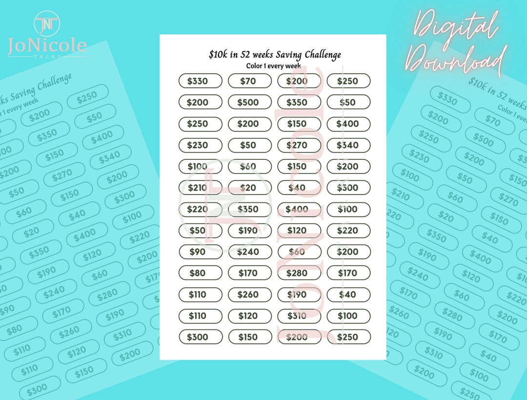 Savings Challenge, Save 10k in 52 Weeks, Saving Money in 2024 ...