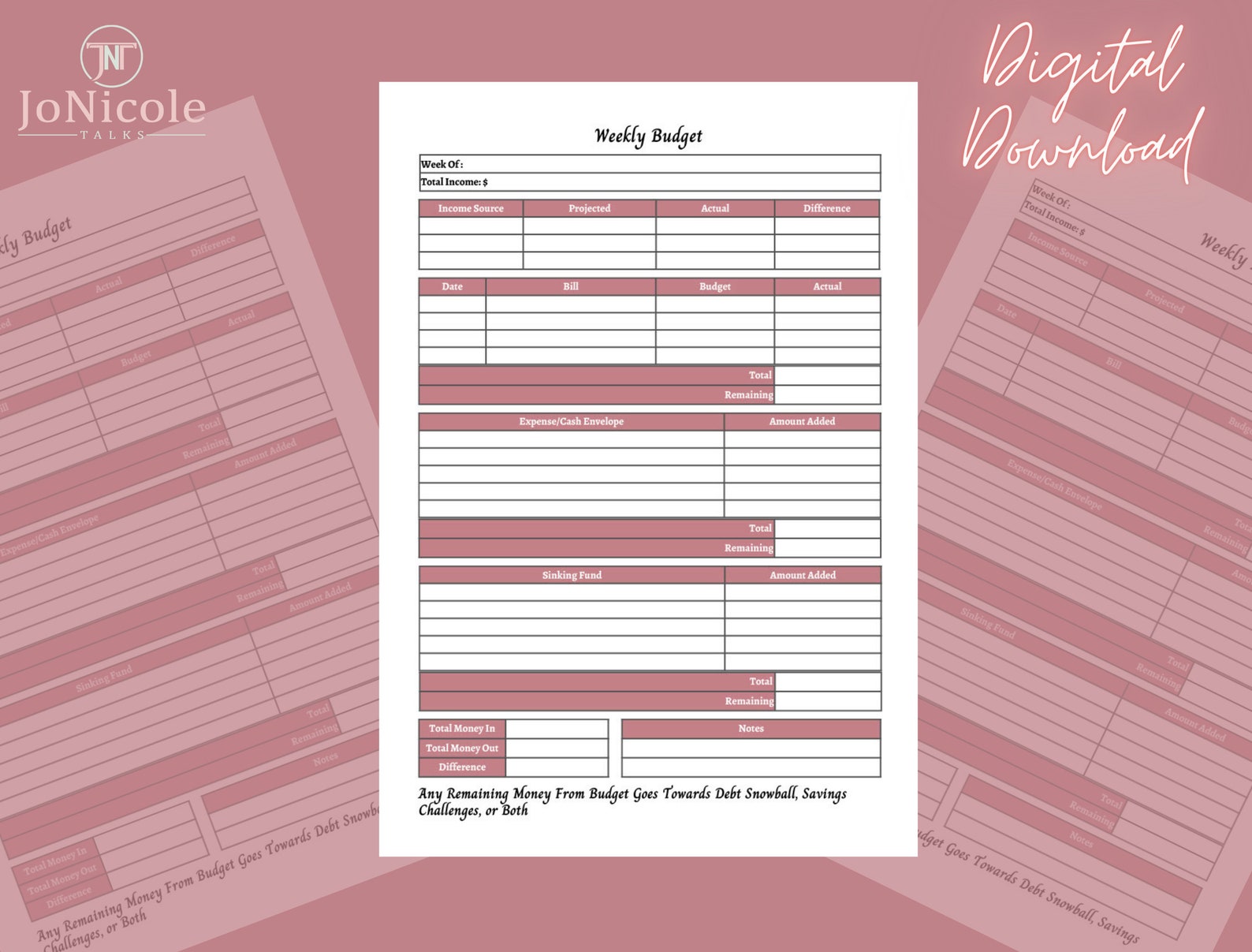 Income Budget Template Printable Weekly Budget Printable - Etsy
