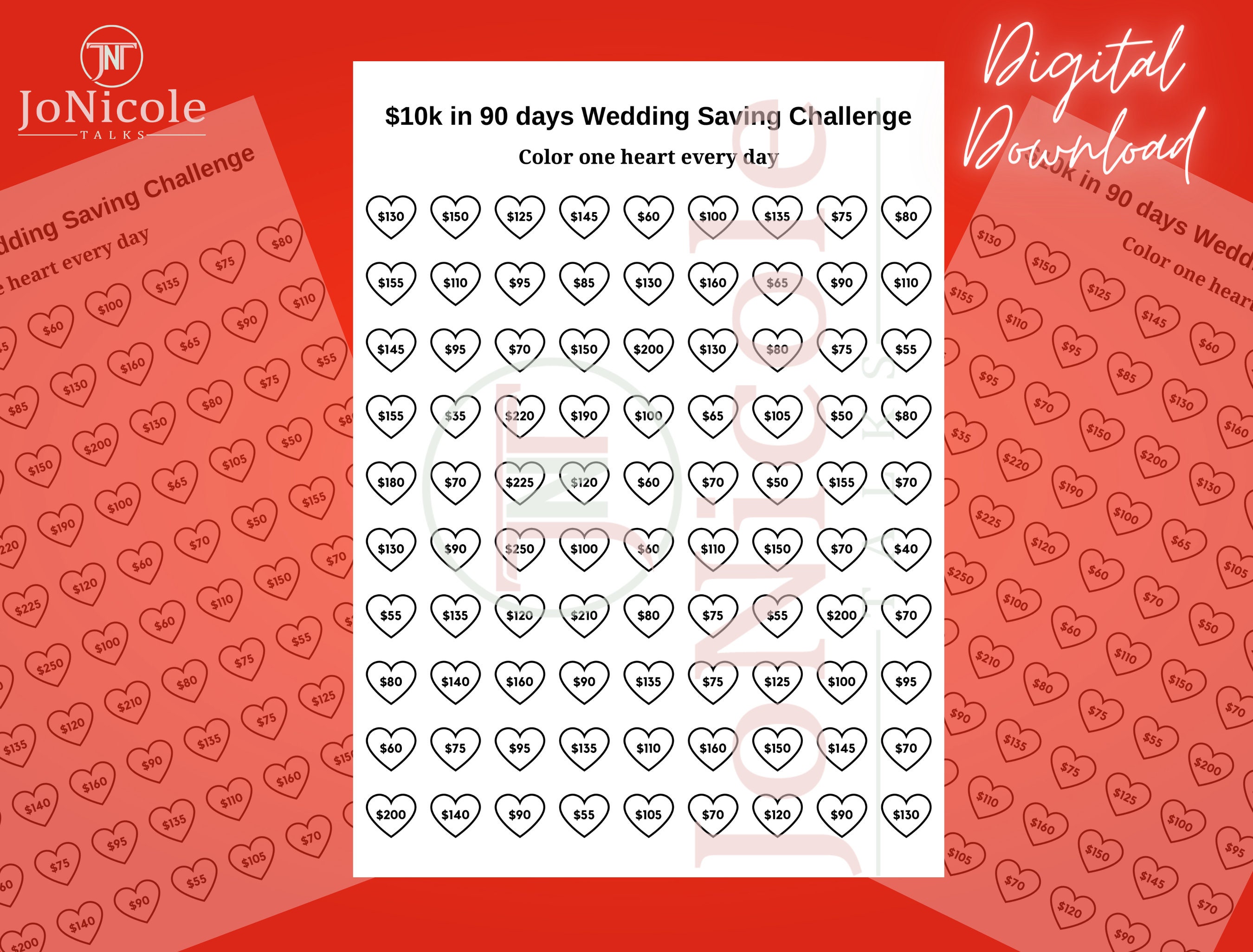 10k in 90 Days, Wedding Savings Challenge, Wedding Savings Printable ...