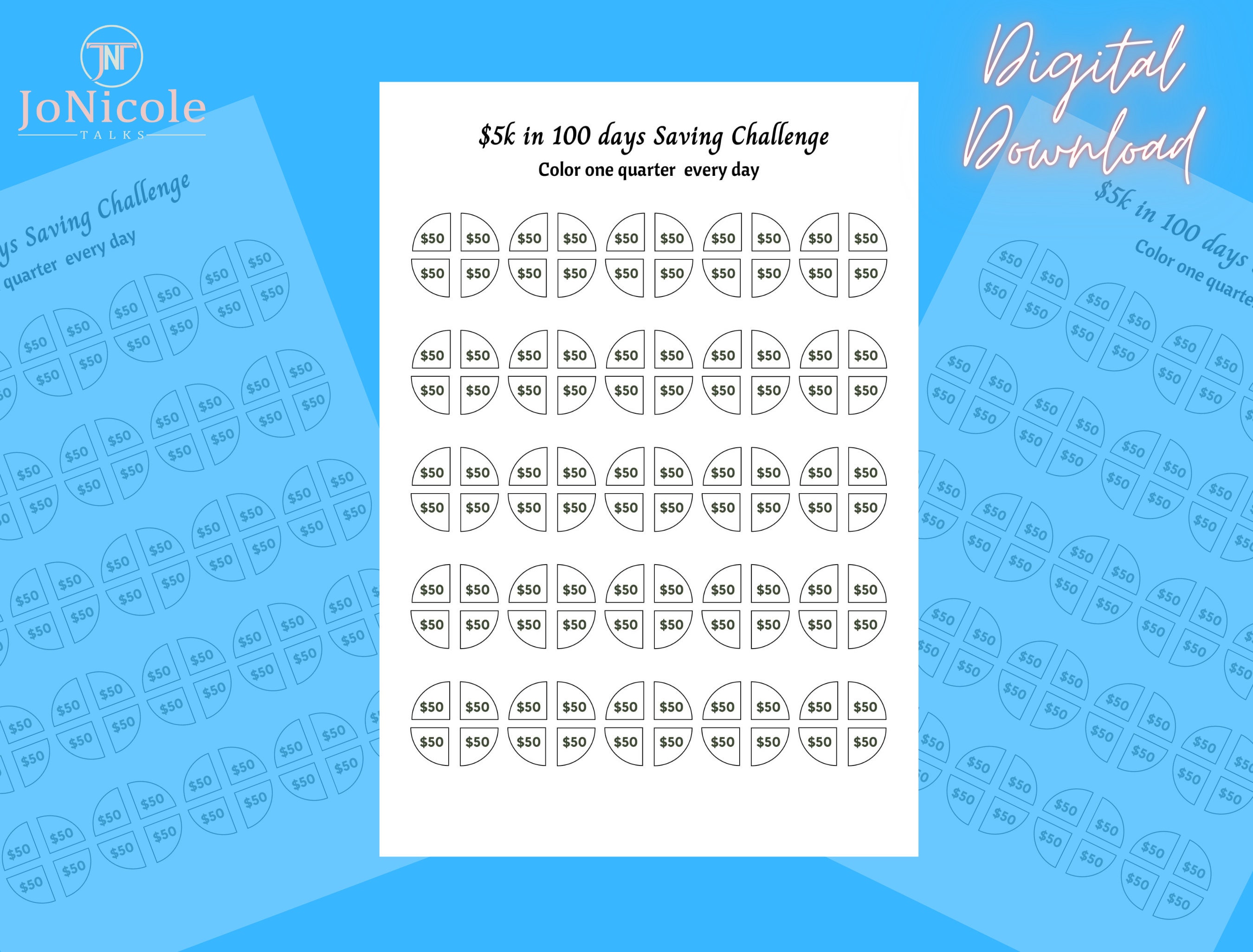 5k Savings Challenge Savings Challenge Save 5k in 100 Days - Etsy