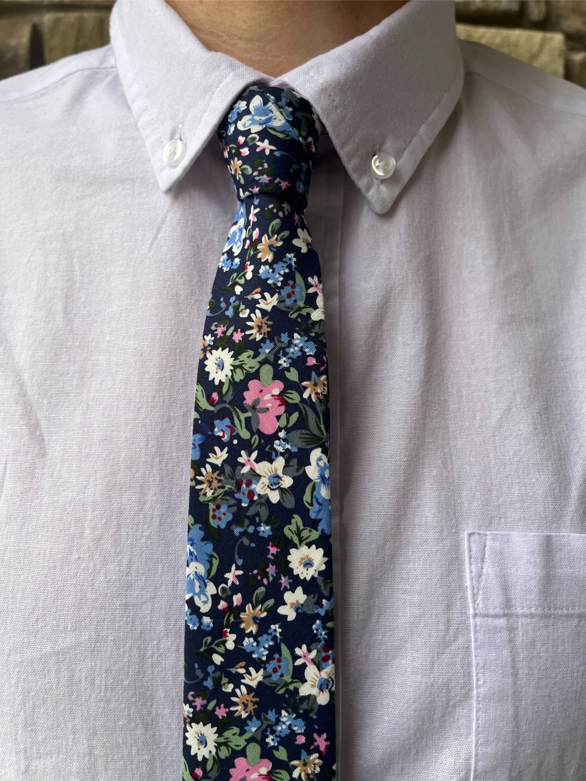 Navy With Small Floral Print Tie Skinny Men's Ties Cotton Skinny Tie ...