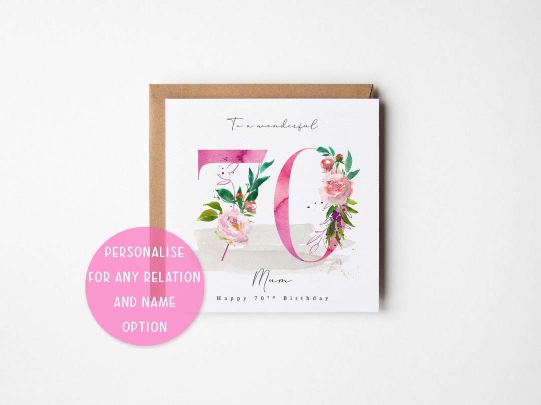 70th Birthday Card Personalised Relation And Name For Mum Sister Wife