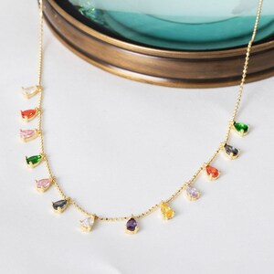 Multi Gemstone Station Necklace: 14k Gold Vermeil, Sterling Silver - Etsy