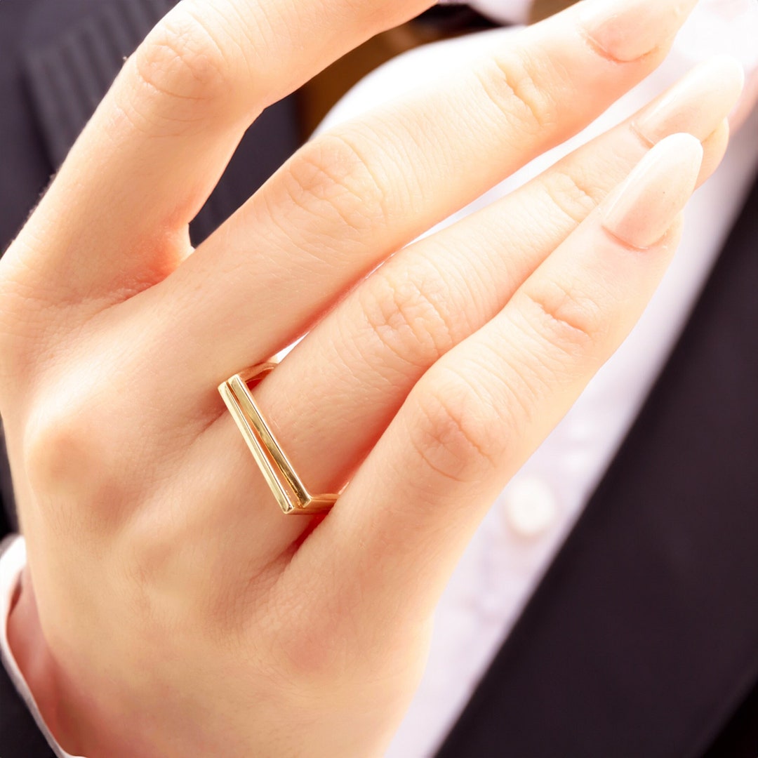 14k Dainty Stackable Gold Ring - Minimalist Thin Band for Index, Middle ...