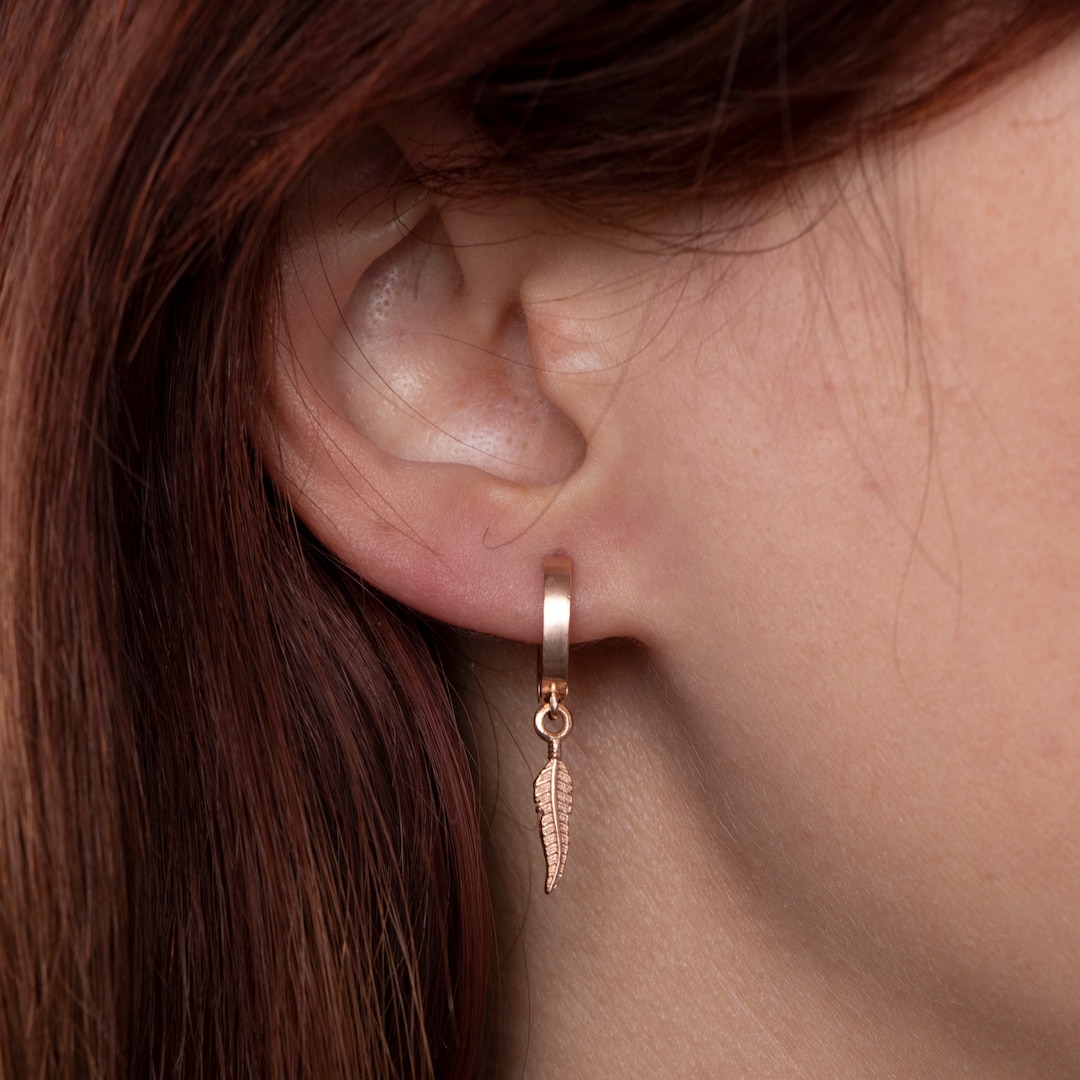 Gold Feather Hoop Earrings: 14k Vermeil Dangle Earrings - Etsy