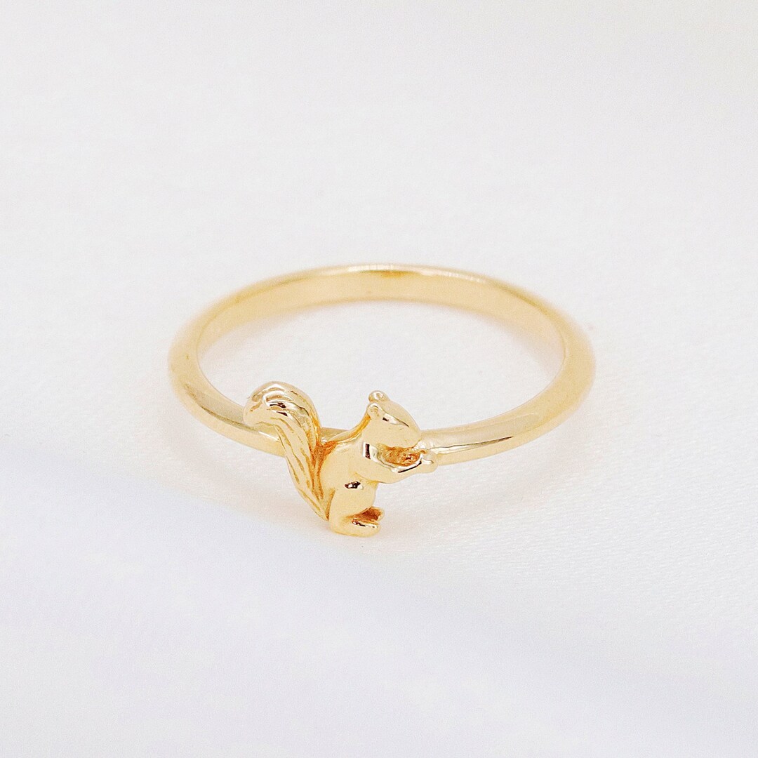 14K Gold Squirrel Ring, Cute Gold Ring, Animal Ring, Delicate Gold Ring ...