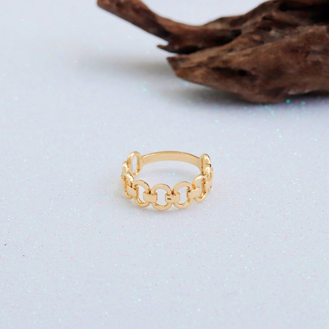 14K Gold Chain Ring, Dainty Gold Ring, Chain Link Ring, 14K Solid Gold ...