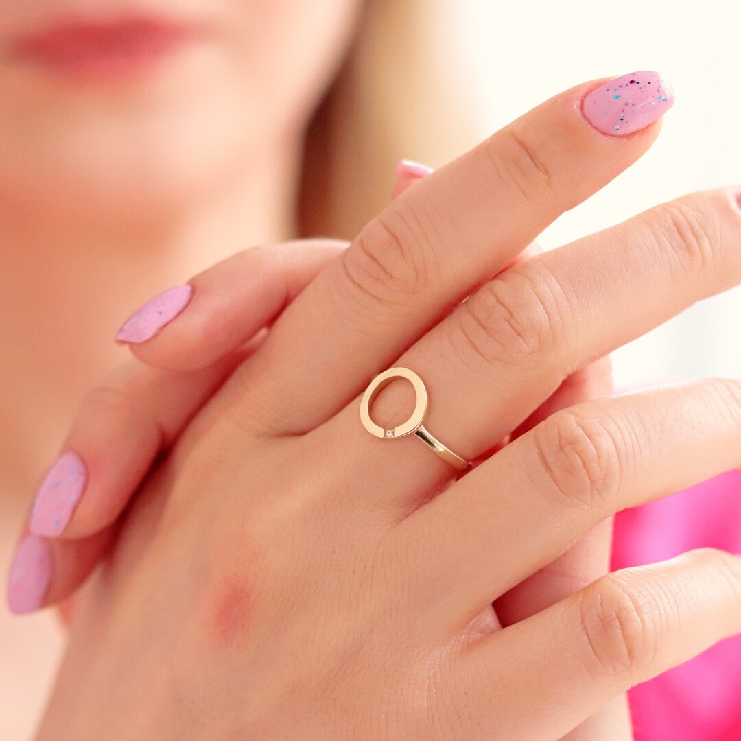 14K Gold Circle Ring, Dainty Gold Ring, Open Circle Ring, O Ring, Gold Karma Ring - Etsy