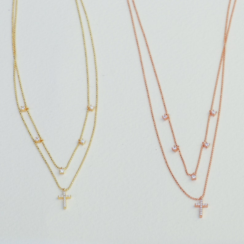 Double Chain Cross Necklace Ball Chain Cross Necklace With - Etsy