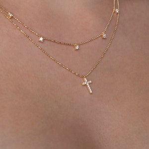 Double Chain Cross Necklace, Ball Chain Cross Necklace With CZ, Cross ...
