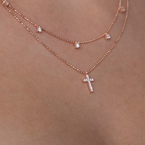 Double Chain Cross Necklace, Ball Chain Cross Necklace With CZ, Cross ...