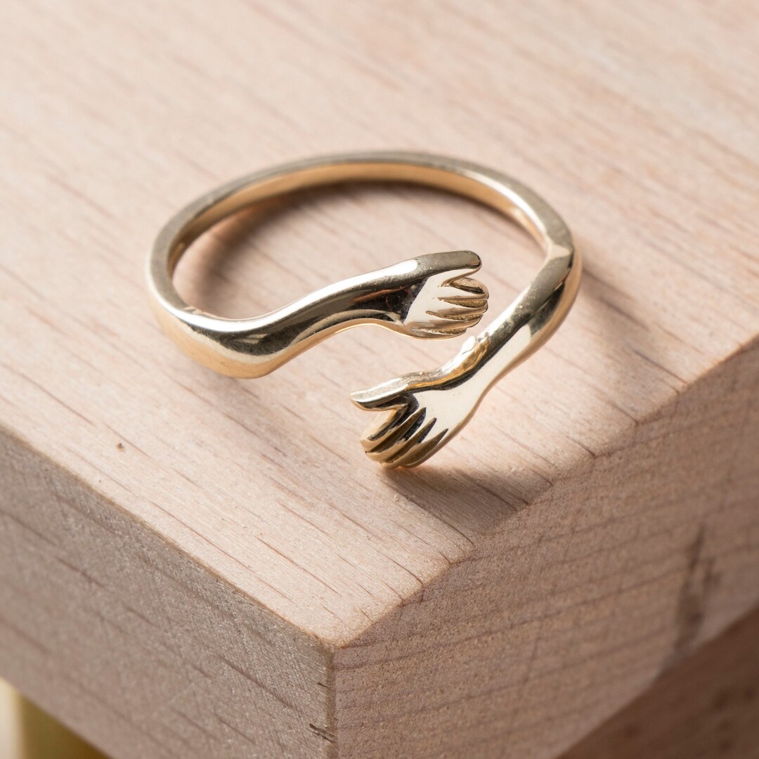 14K Gold Hug Ring, Solid Gold Hand Ring, Hugging Ring, Dainty Hand Ring ...