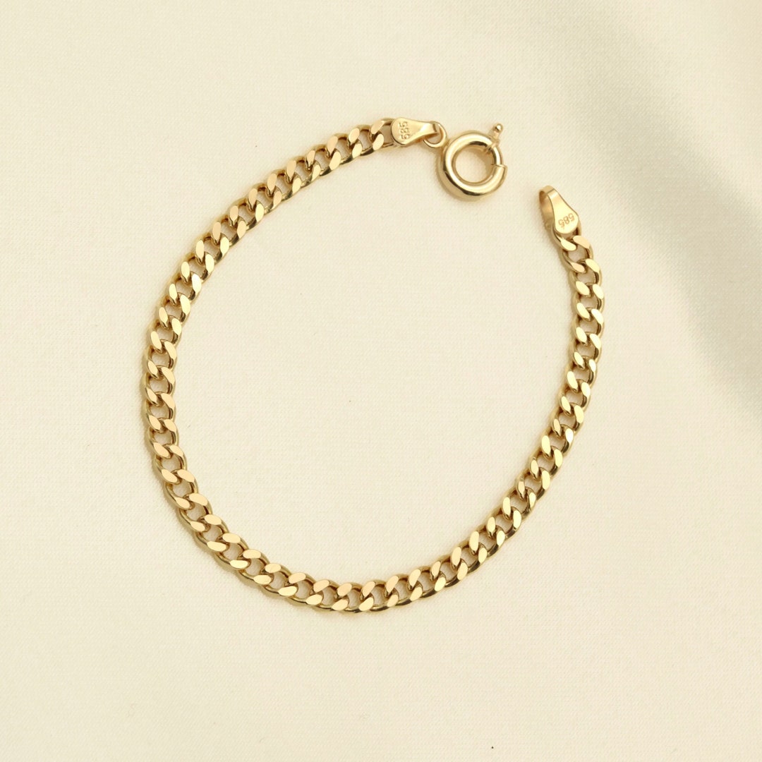 14k Gold Cuban Chain Bracelet, Curb Chain Bracelet, Chunky Gold ...