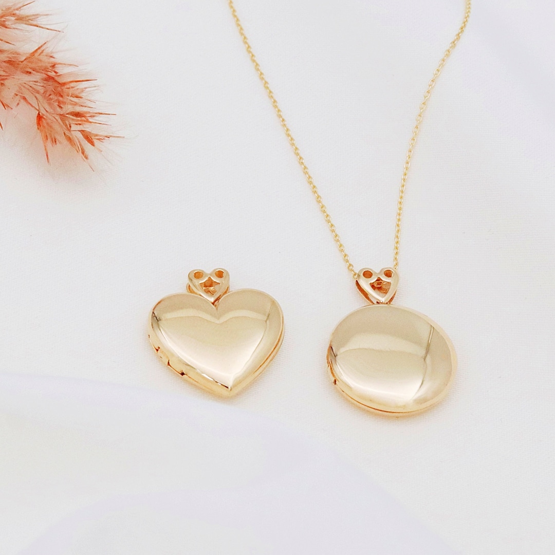 14K Gold Locket Necklace,photo Necklace, Real Gold Picture Necklace ...