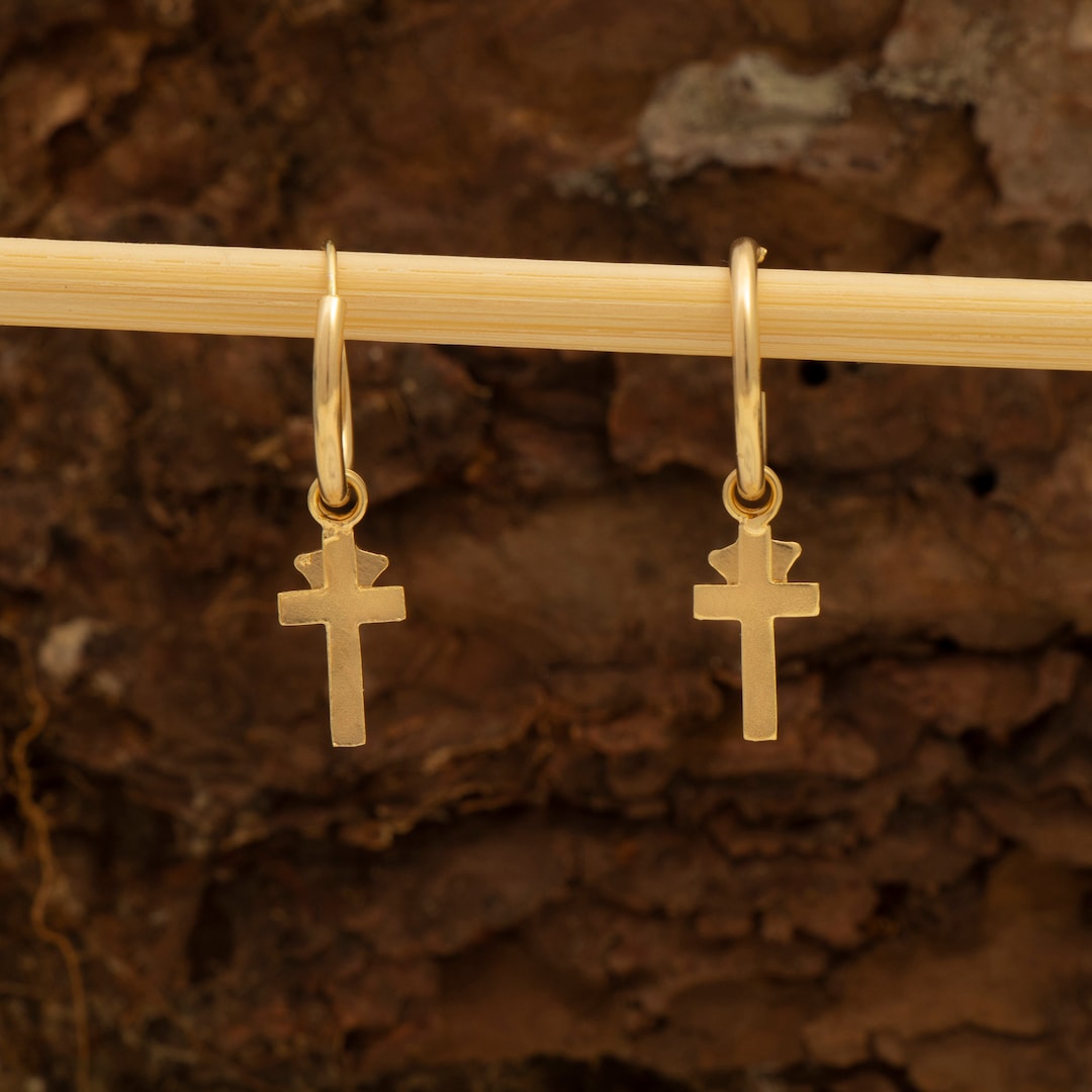 Cross Hoop Earrings, Cross Earrings, Gold Huggie Hoop Earrings, Dainty ...
