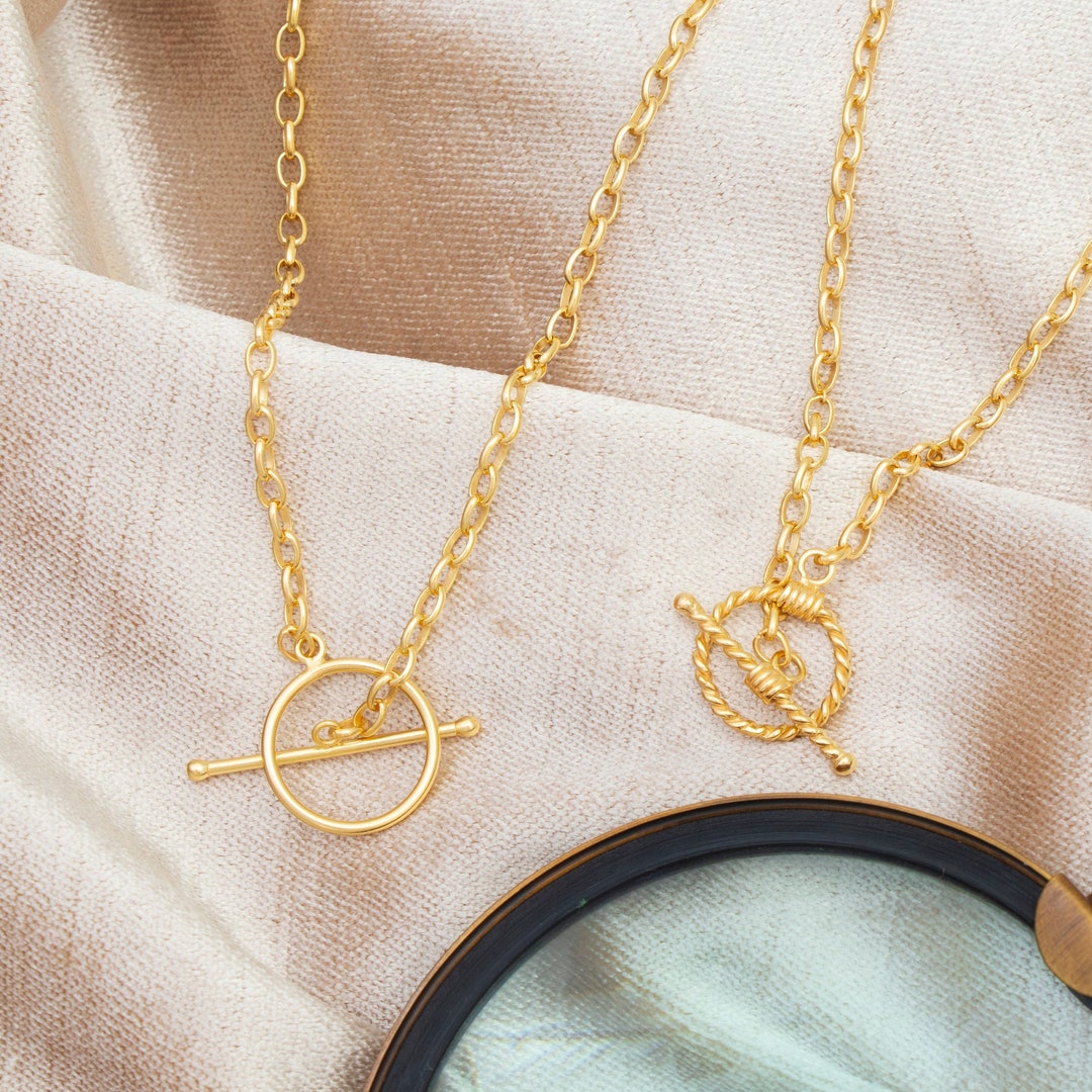 Dainty Gold Toggle Necklace, Lock Chain Necklace, Gold Toggle Clasp ...