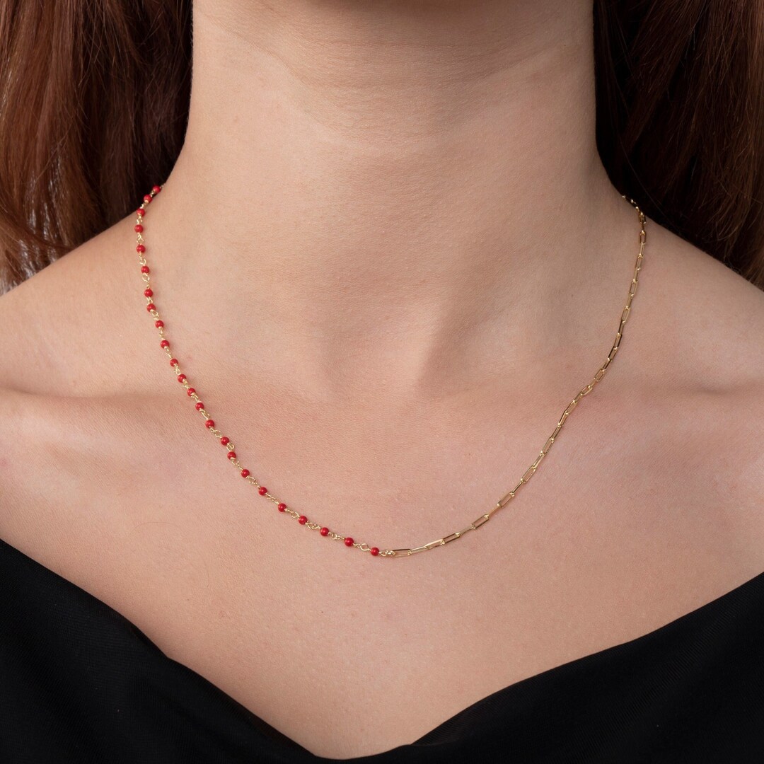 Coral Necklace Coral Chain Necklace Minimalist Coral Necklace Red Coral Choker Necklace Gift For Her Etsy