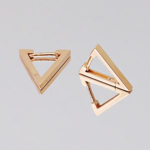 14K Gold Triangle Earrings, Minimalist Earrings, Triangle Hoop Earrings ...