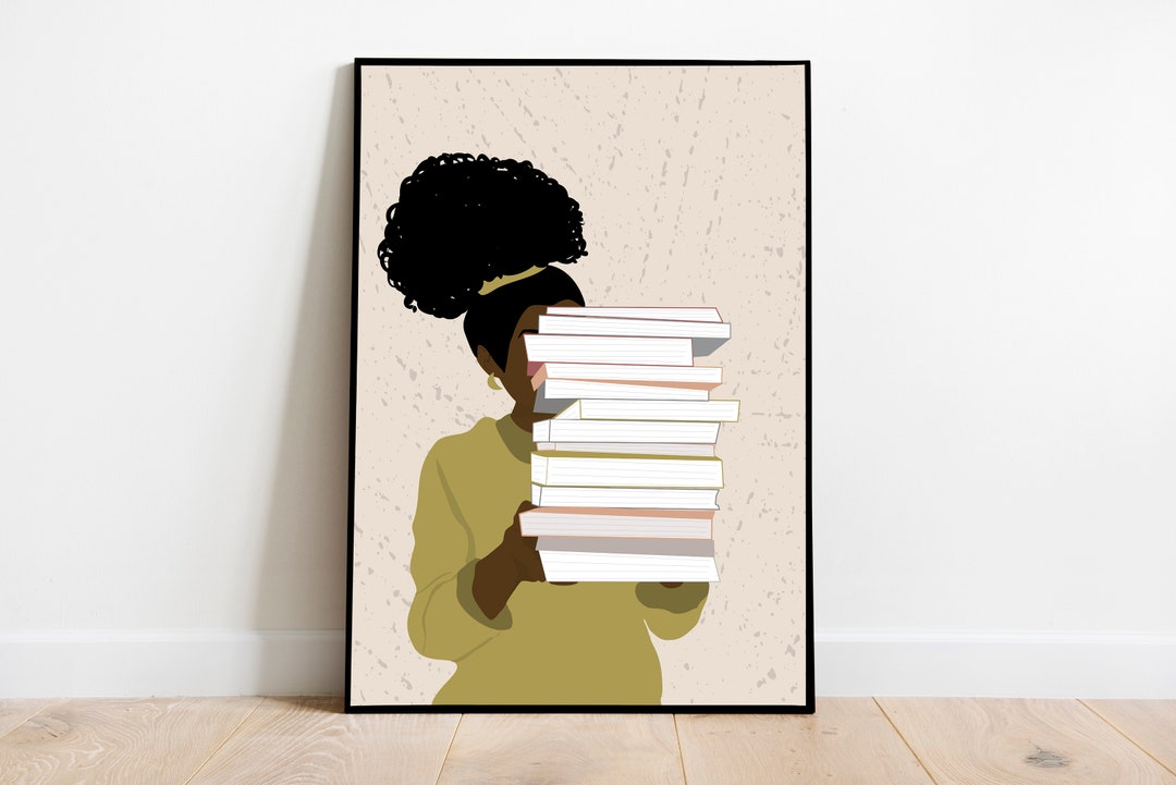 Black Woman Reading Books Wall Art, Black Girl Art Print, DIGITAL ...
