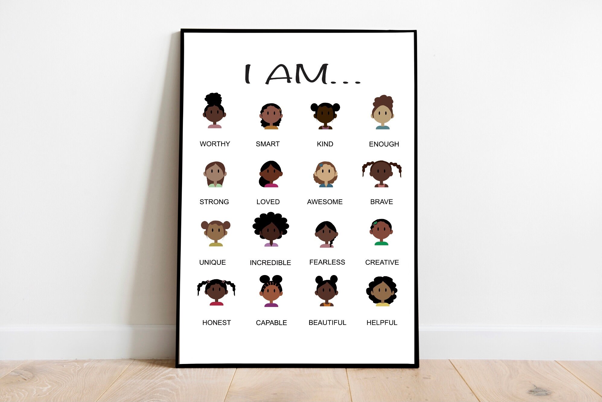 Affirmations Print for Black Girls, Kids Affirmations Print, I Am Print ...