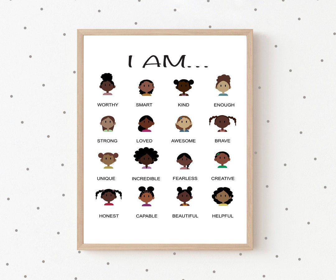 Affirmations Print for Black Girls, Kids Affirmations Print, I Am Print ...