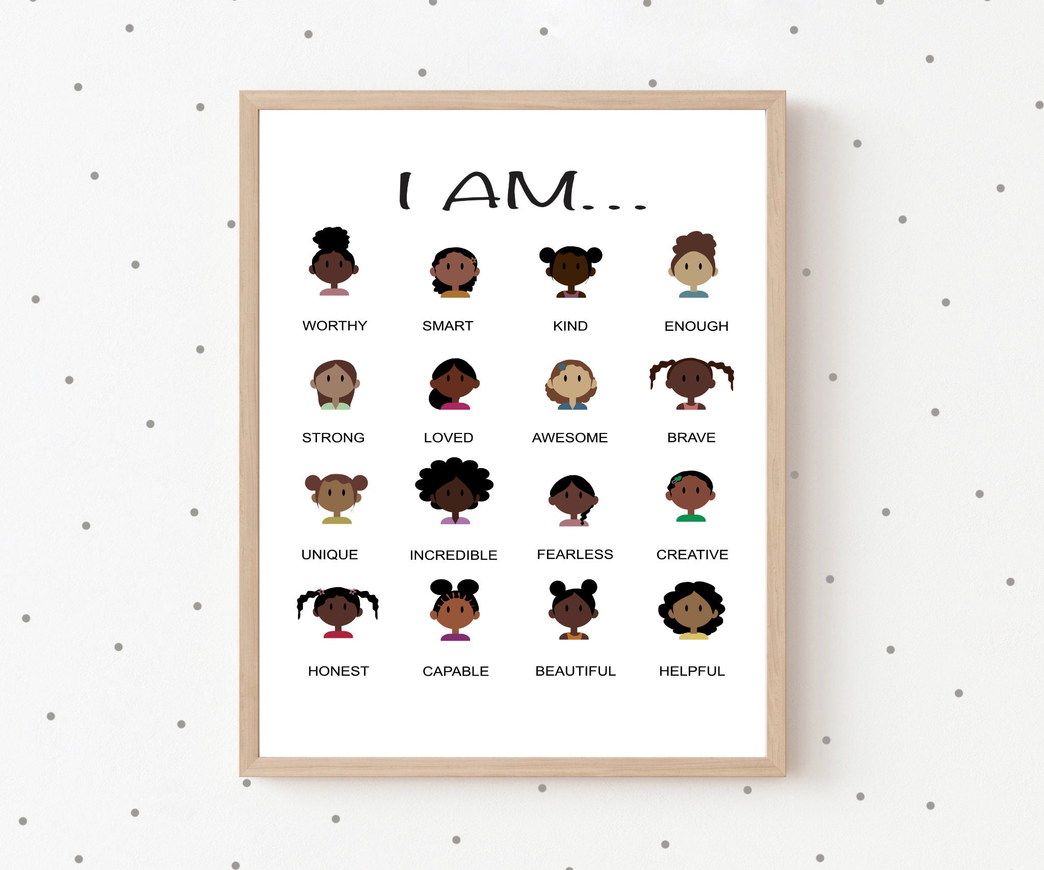 Affirmations Print for Black Girls, Kids Affirmations Print, I Am Print ...