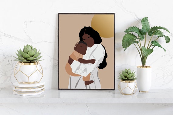 Zwarte Moeder En Kind Kunst Moeder En Kind Getekend Silhouet, Moeder