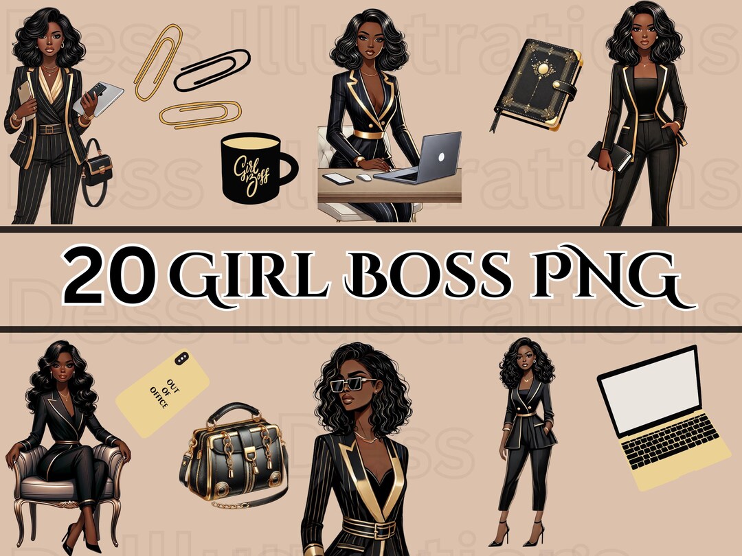 20 Black and Gold Boss Lady PNG Clipart, Black Abstract Women Clipart ...
