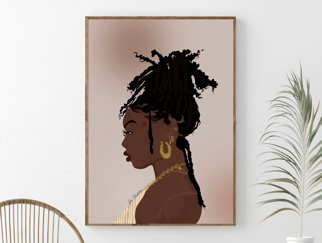 Black Woman Art, Black Girl With Locs, Woman With Dreadlocks, Art Print ...