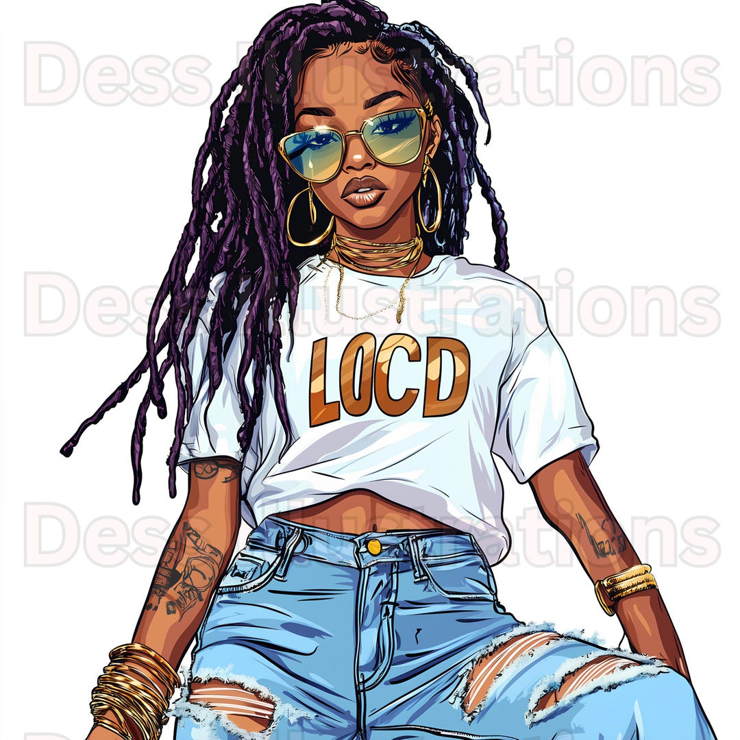 Black Women With Locs PNG Art, Digital Download, Melanin Black Girl ...
