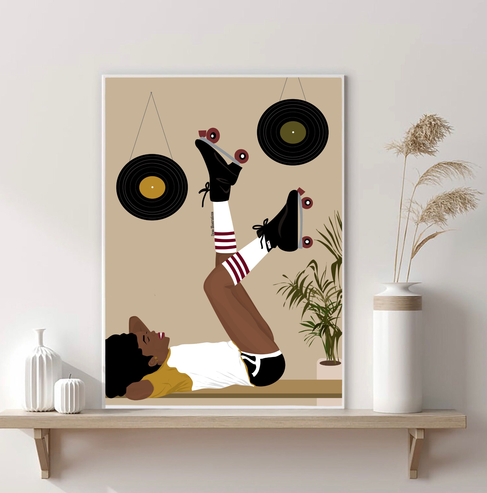 Schwarze Frau Kunst, schwarzes Mädchen mit Rollerblades, DIGITAL DOWNLOAD, Frau Illustration ...