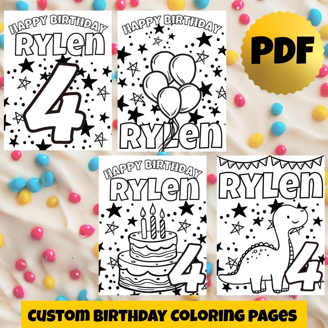 Custom Birthday Coloring Pages – Personalized Name & Age – 4 Page PDF ...