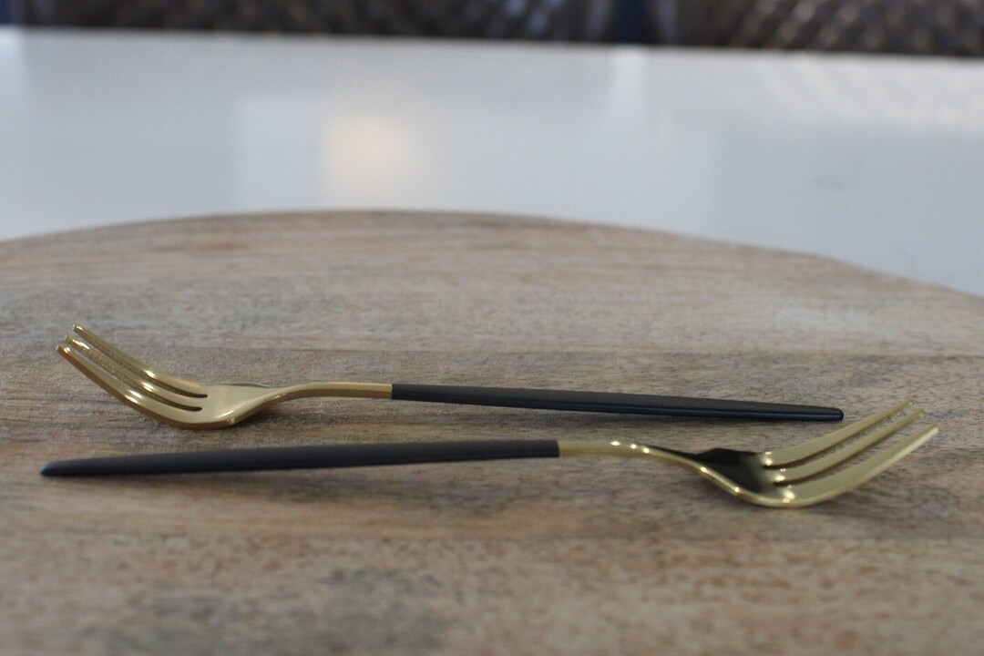 Black and Gold Stainless Steel 13cm Appetiser Forks 2 per Pack - Etsy