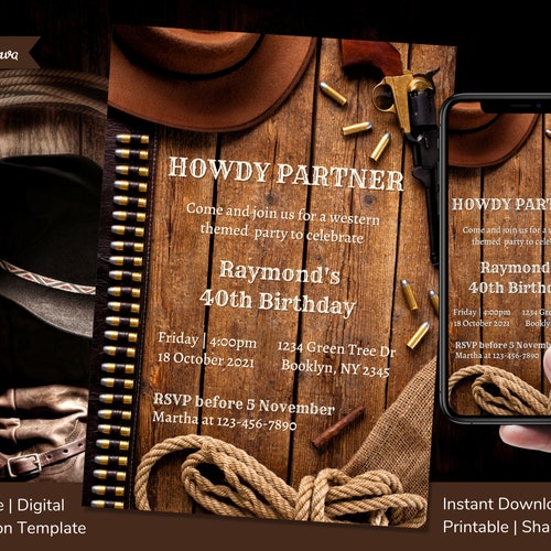 Editable Cowboy Invitation Digital Download Invitation - Etsy