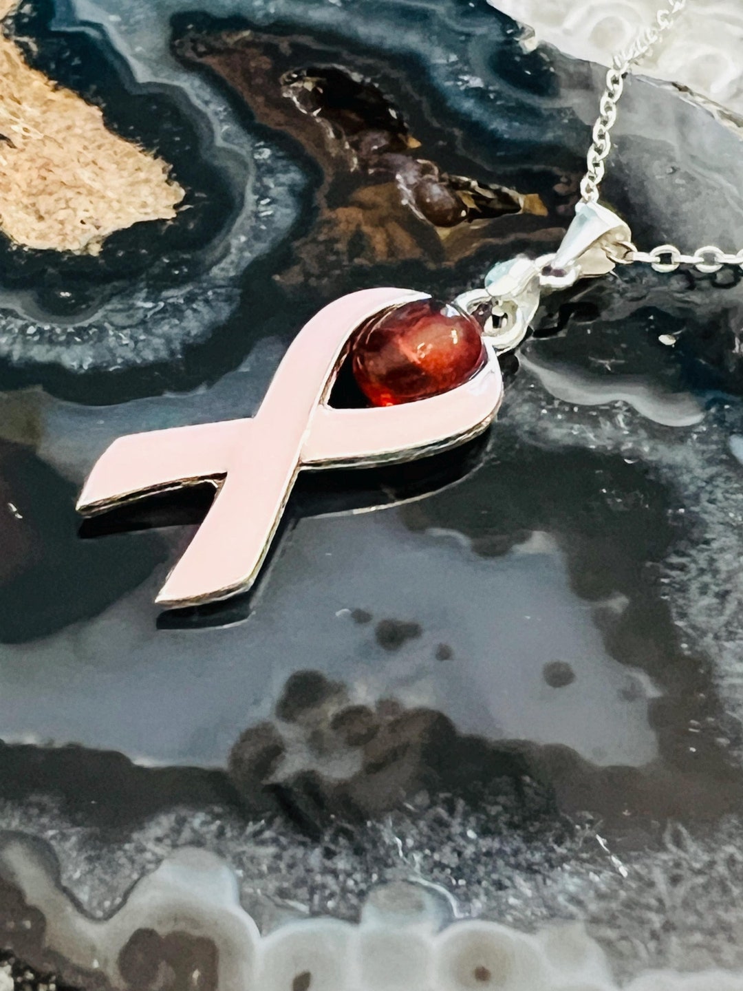 Pink Ribbon Pendant, Breast Cancer Awareness Jewelry, Made by a Breast ...