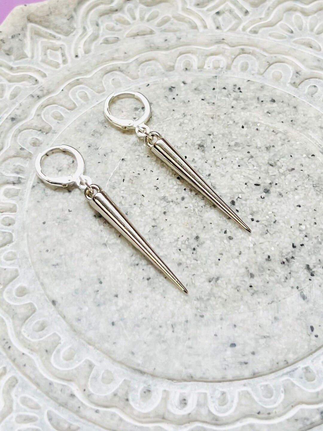 Silver Spike Earrings, Huggie Hoop Dangles, Goth Metallic Jewelry ...