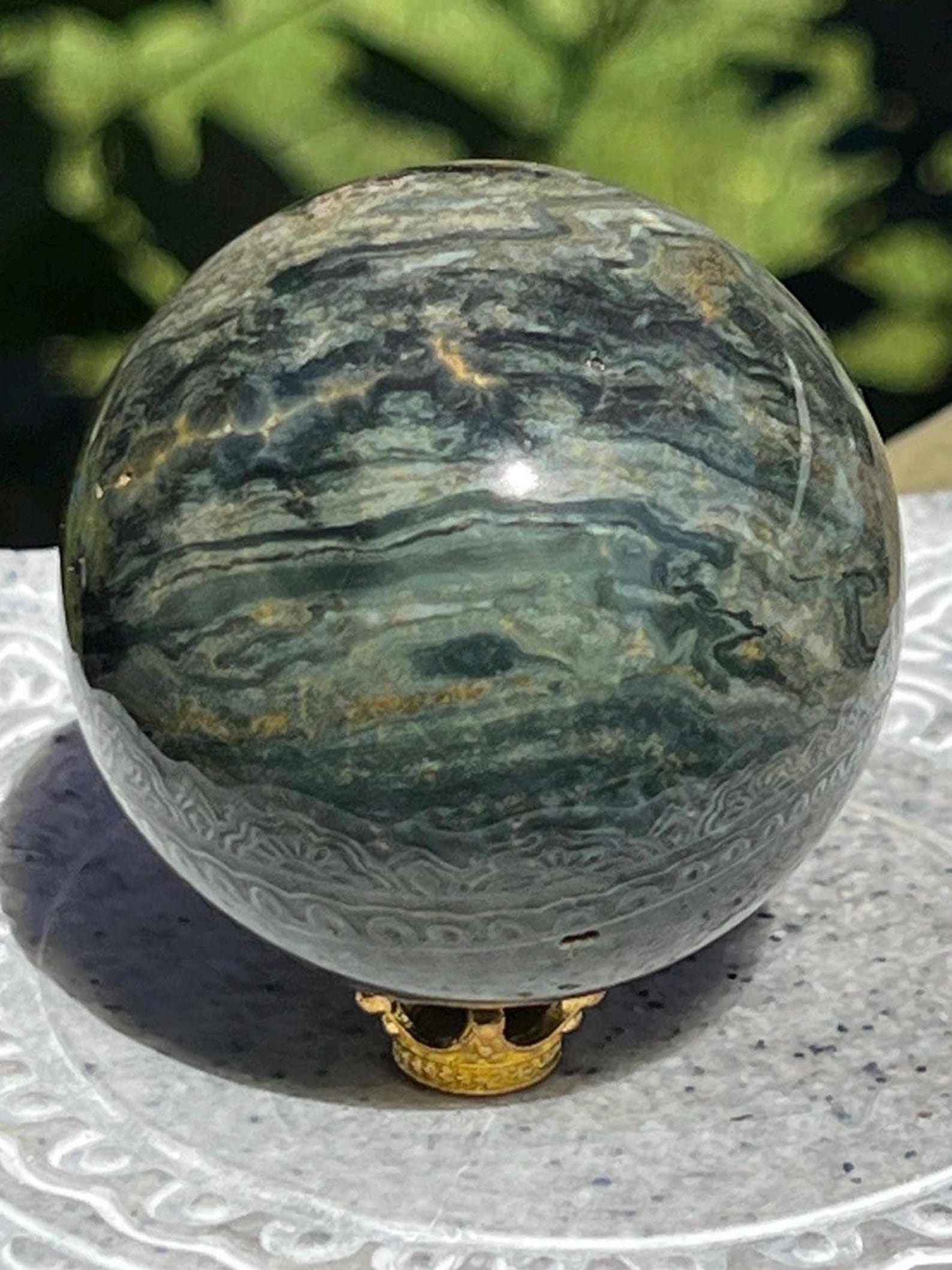 Indian Agate Sphere With Stand, 248g, Fancy Jasper Stone, Green ...