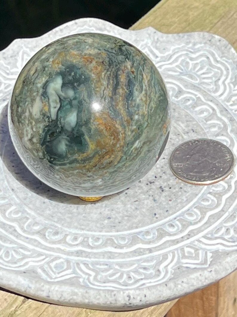 Indian Agate Sphere With Stand, 248g, Fancy Jasper Stone, Green ...