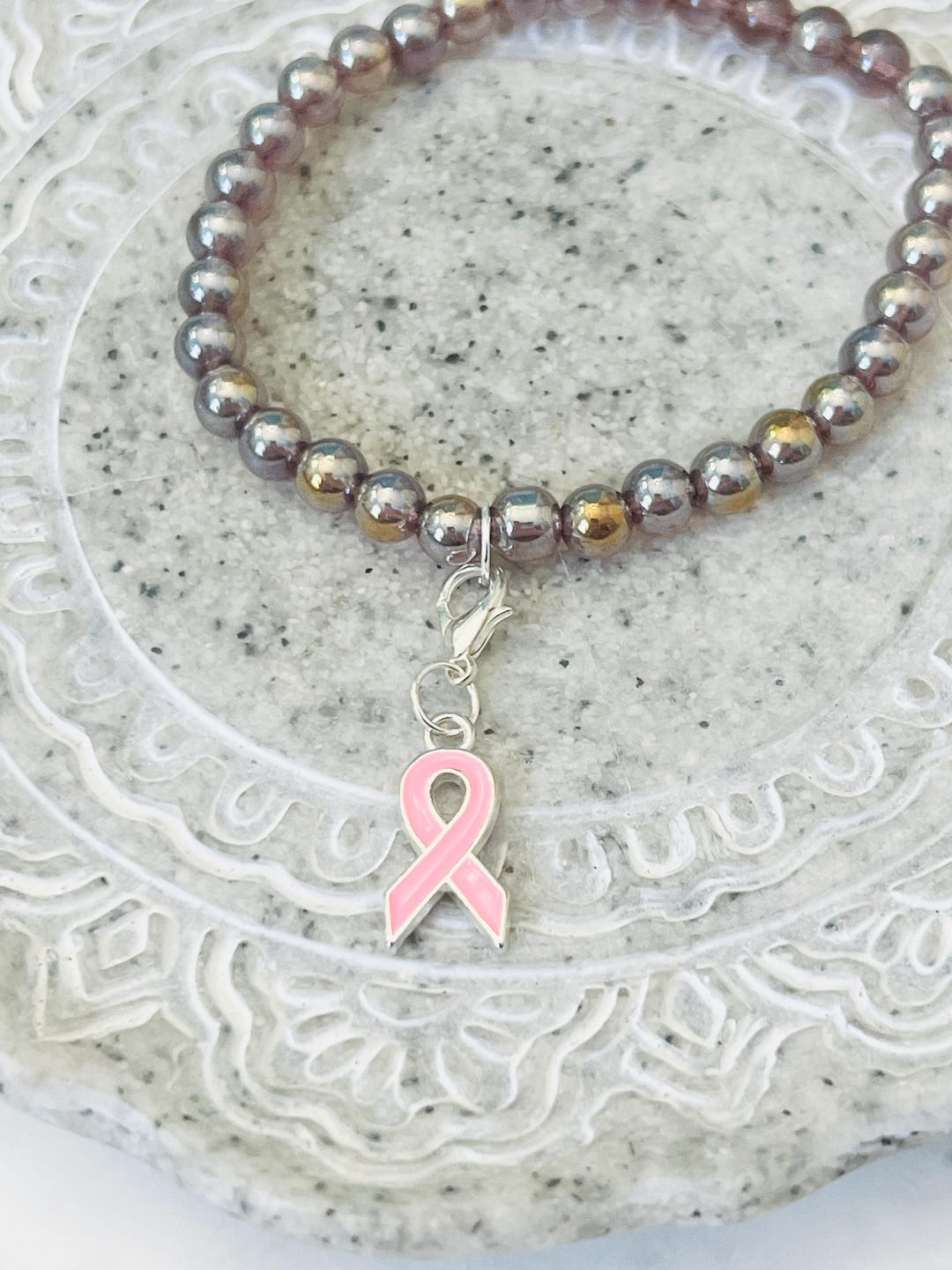 Pink Ribbon Bracelet, Made by a Breast Cancer Survivor, Strength to ...