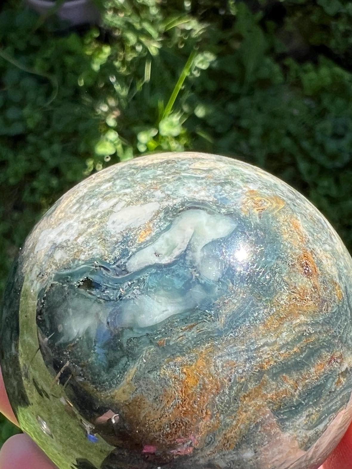Indian Agate Sphere With Stand, 248g, Fancy Jasper Stone, Green ...