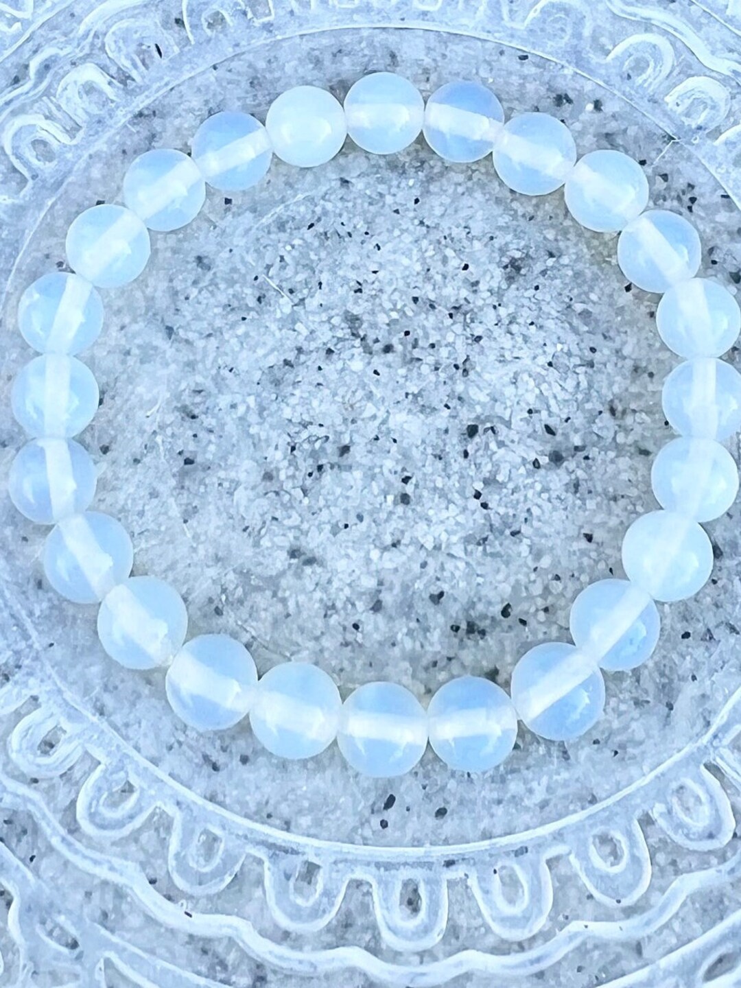Opalite Beaded Bracelet, Moon Glow Jewelry, White Opaque Gemstone ...