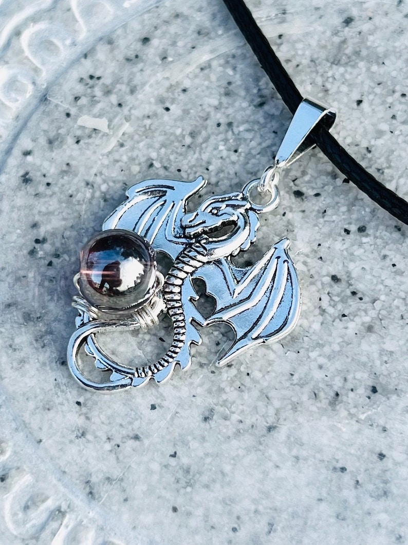 Silver Dragon Pendant, Mythical Creature Jewelry, Guardian Necklace ...