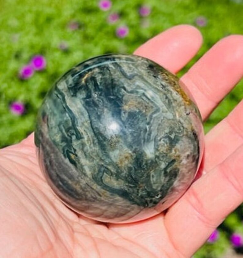 Green Agate Sphere, 248g, Natural Swirl Pattern, Grounding Stone, Round ...
