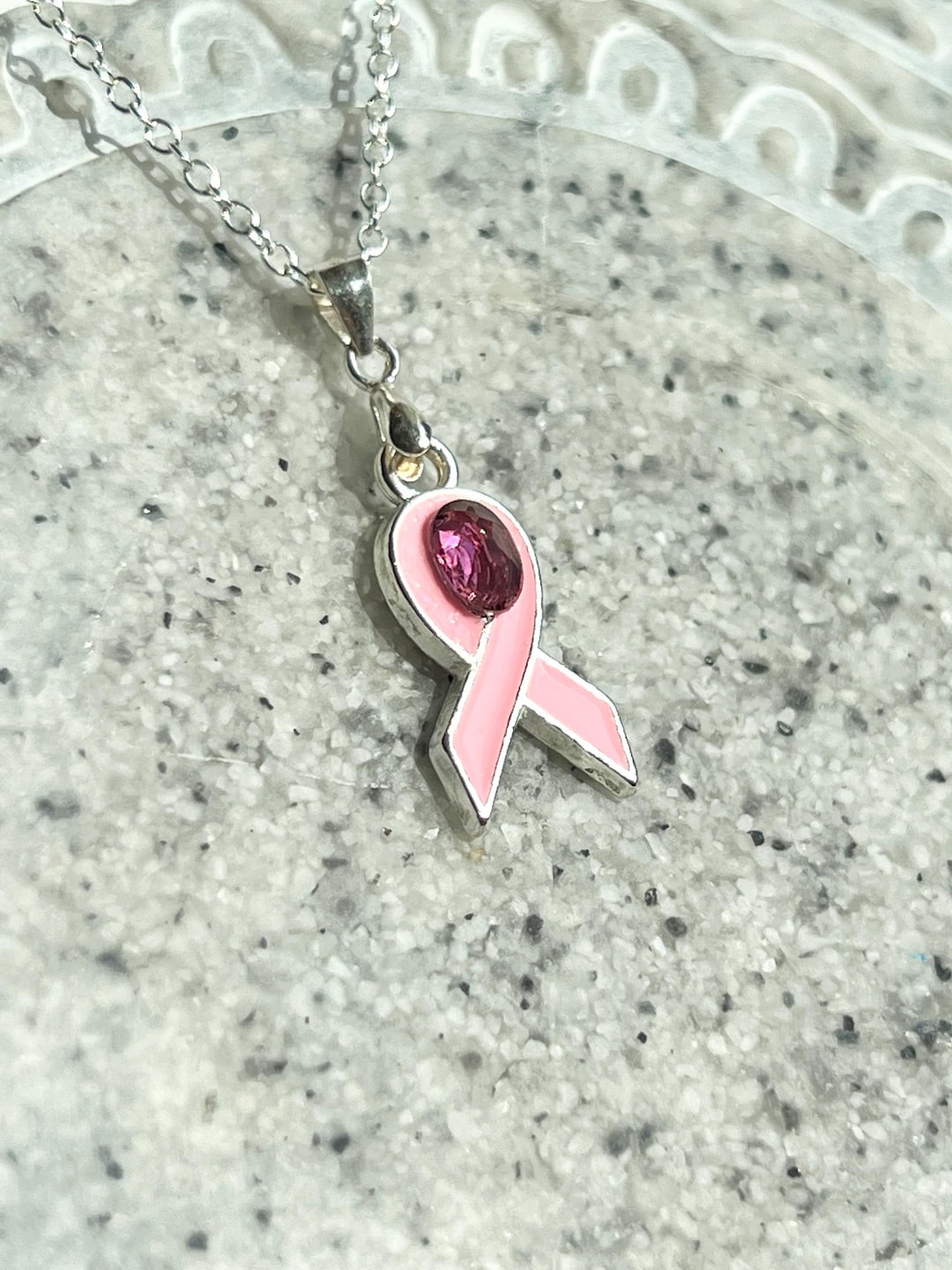 Pink Ribbon Pendant, Breast Cancer Awareness Jewelry, Made by a Breast ...