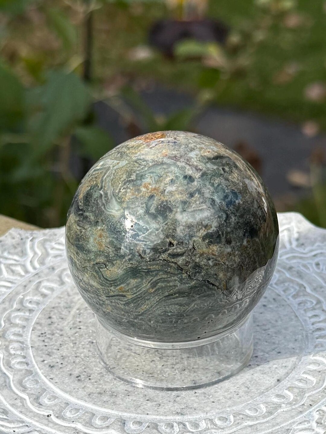 Green Jasper Sphere, Indian Agate Stone, Crystal Ball Stand, Polished ...