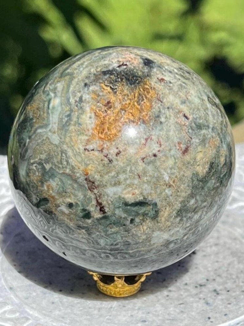 Indian Agate Sphere With Stand, 248g, Fancy Jasper Stone, Green ...